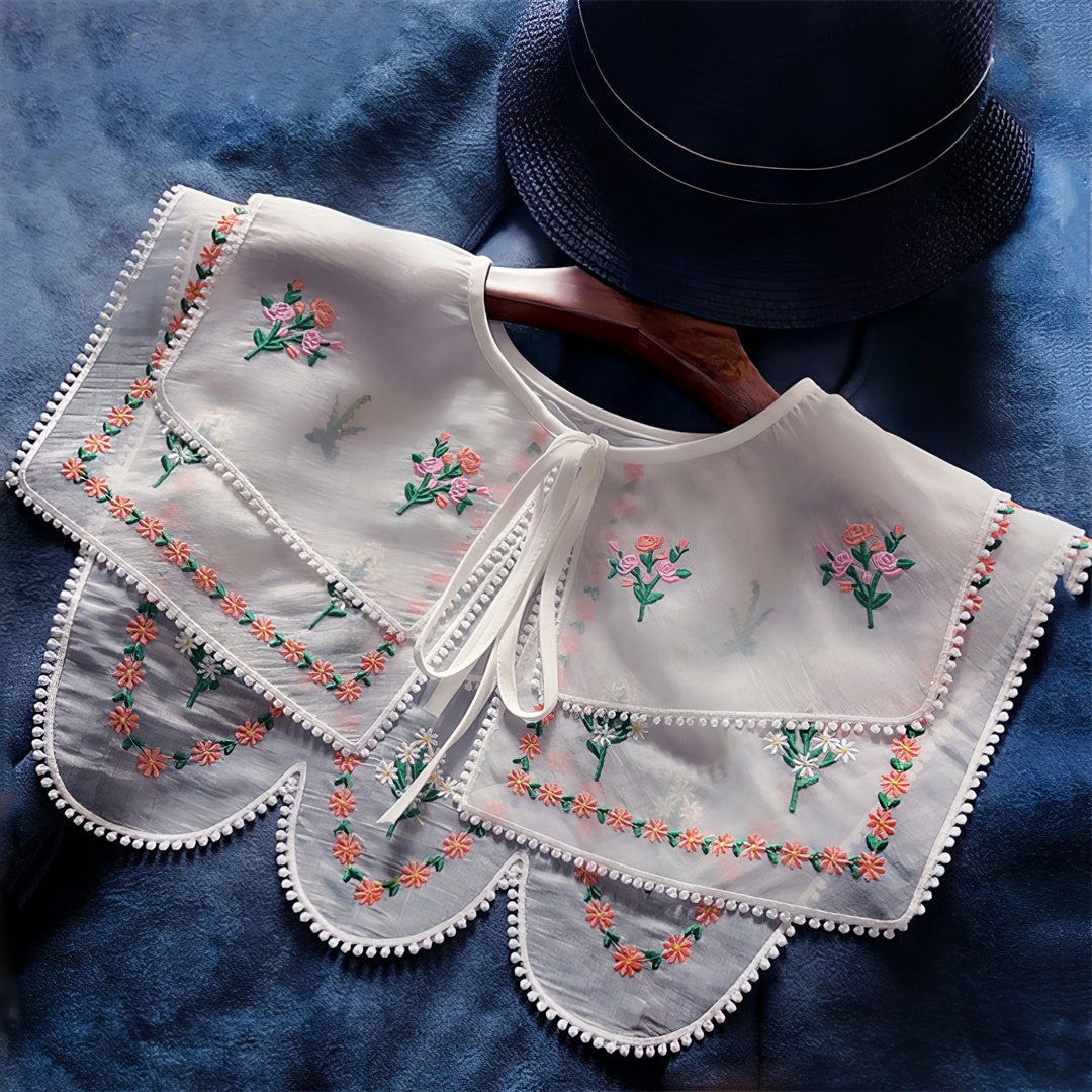 Yarn Fake Collar, Embroidered Flowers False Faux Collar, Detachable ...