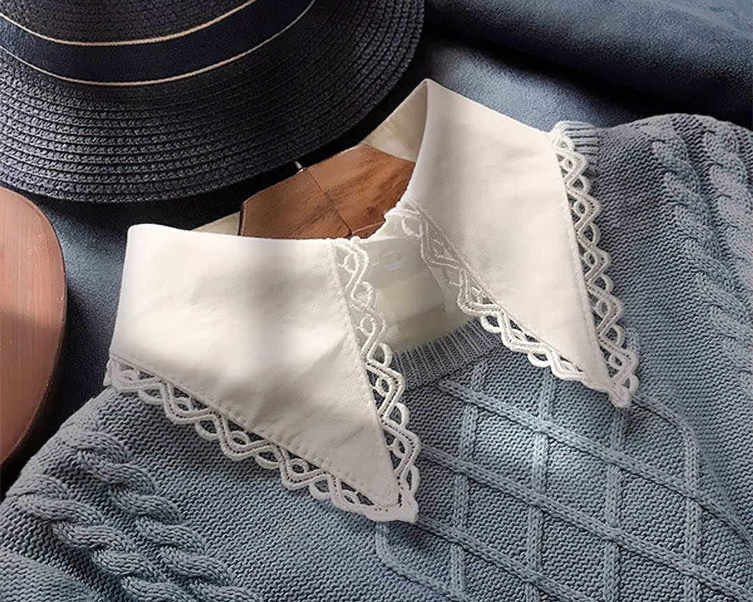 Fake Lace Collar Detachable Front Tie Shirts White False Vintage ...