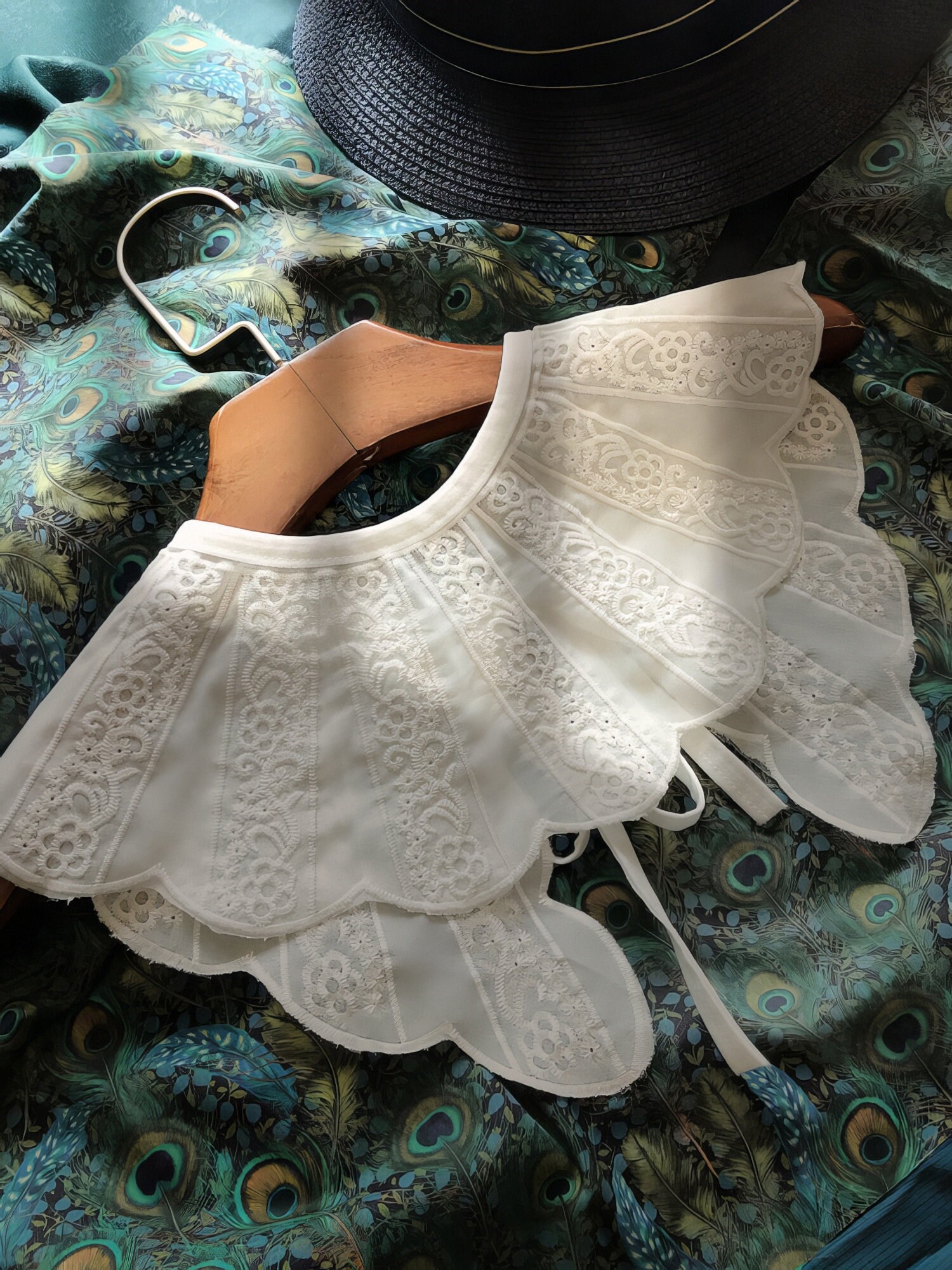 Embroidered Cotton Fake Collar, White/black False Faux Collar ...