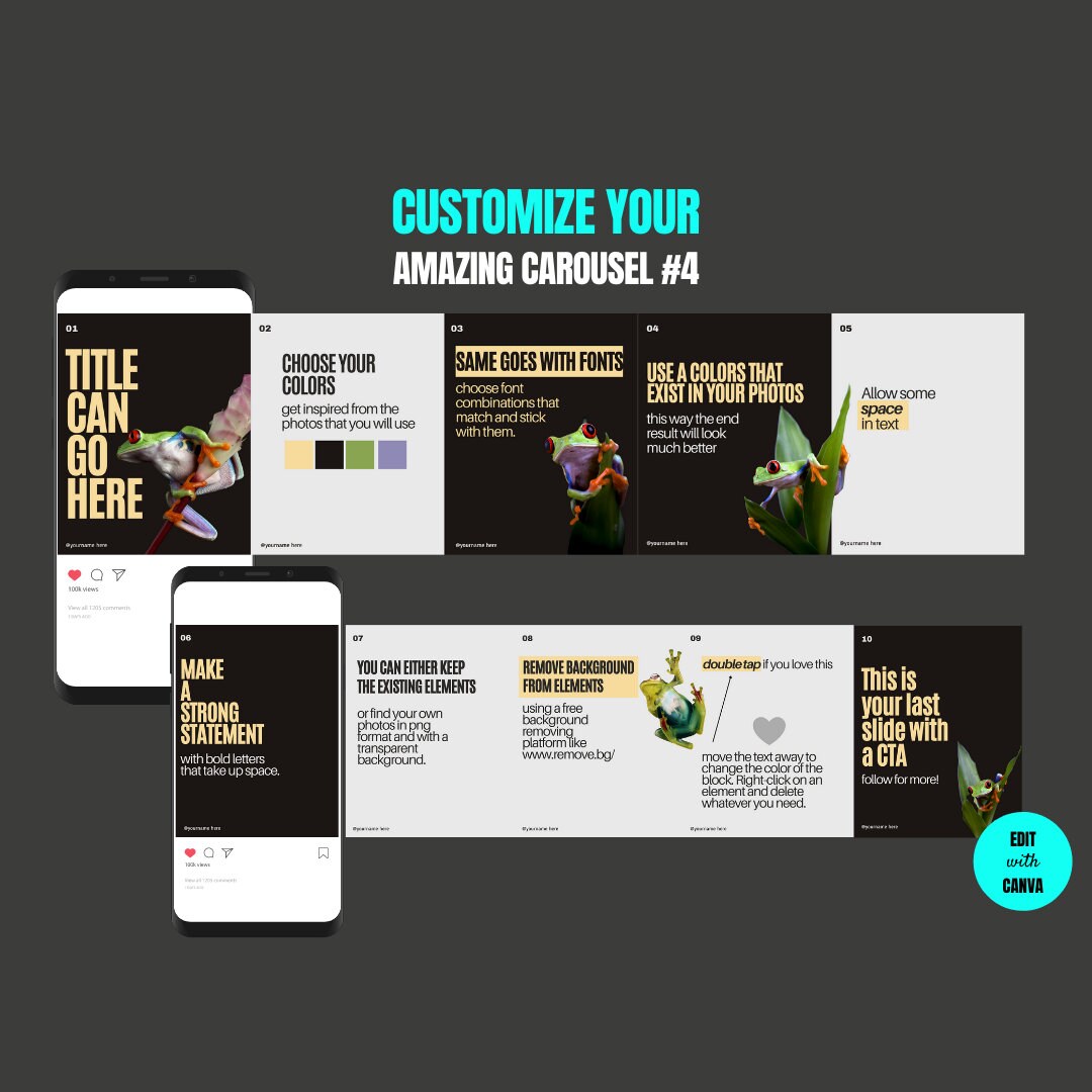 10 Slide Fully Customizable Carousel Instagram Template - Etsy