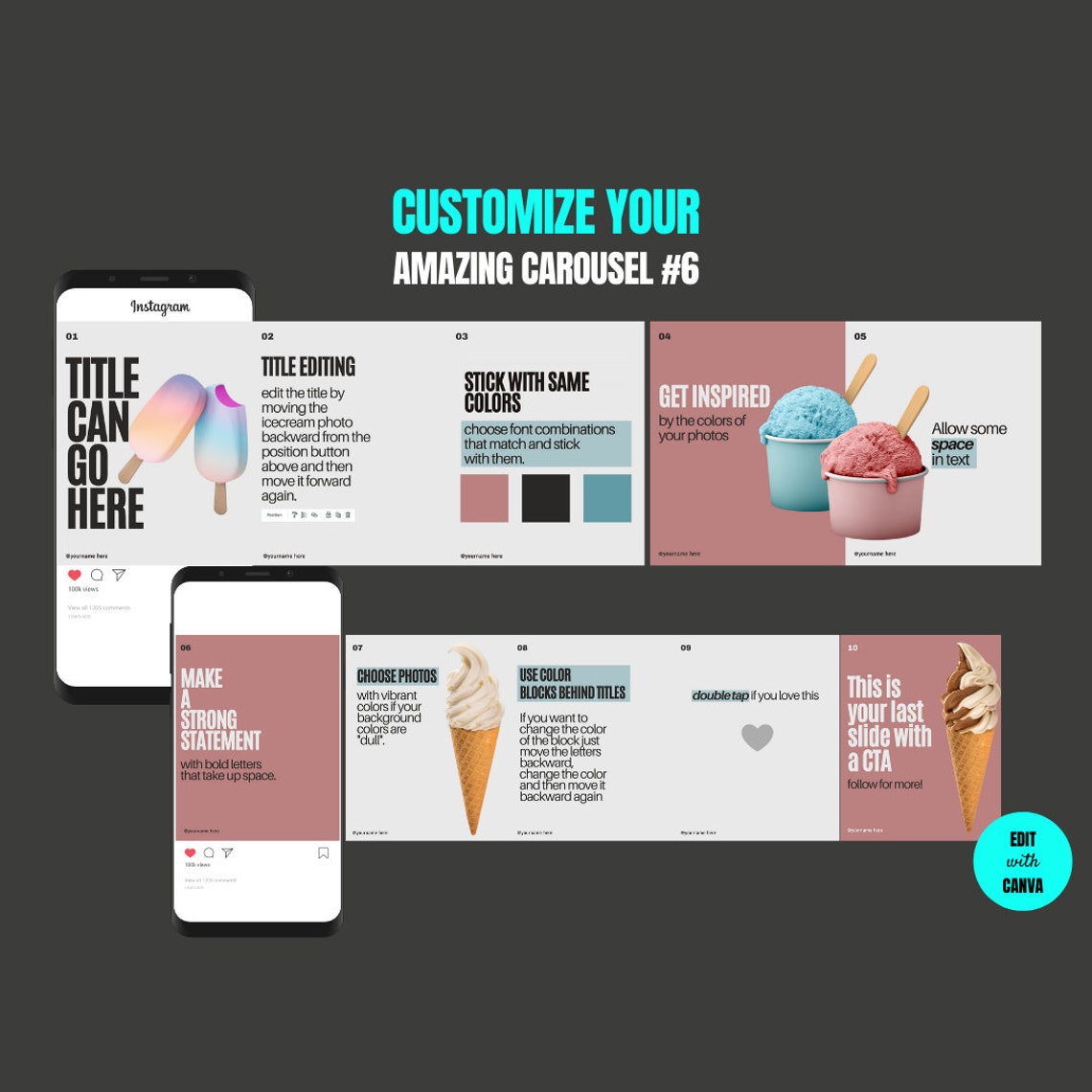 10 Slide Fully Customizable Carousel Instagram Template - Etsy