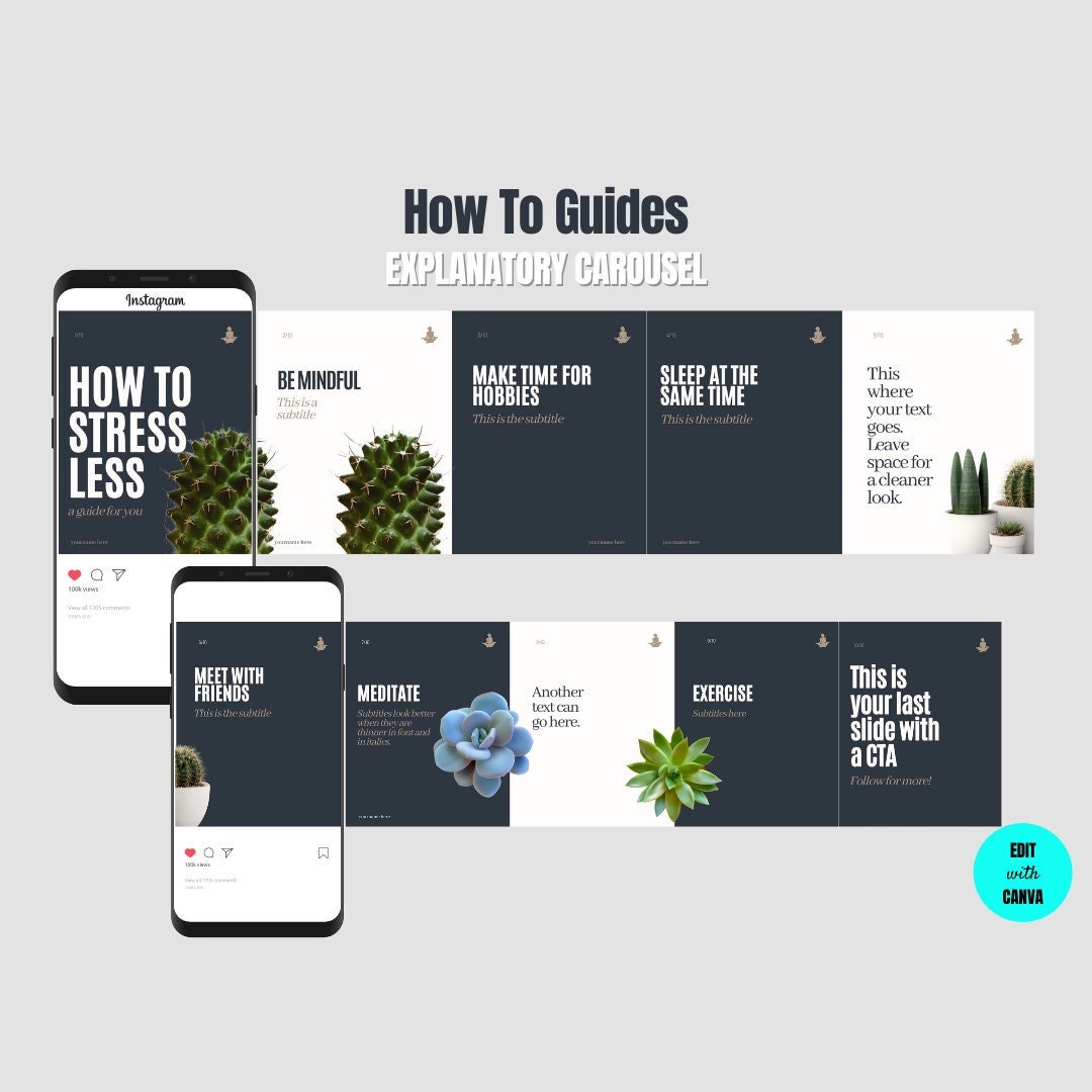 10 Slide Fully Customizable Instagram Carousel - HOW TO GUIDE - Etsy