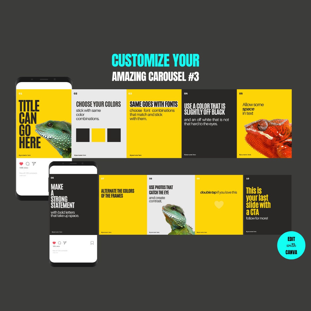 10 Slide Fully Customizable Carousel Instagram Template - Etsy