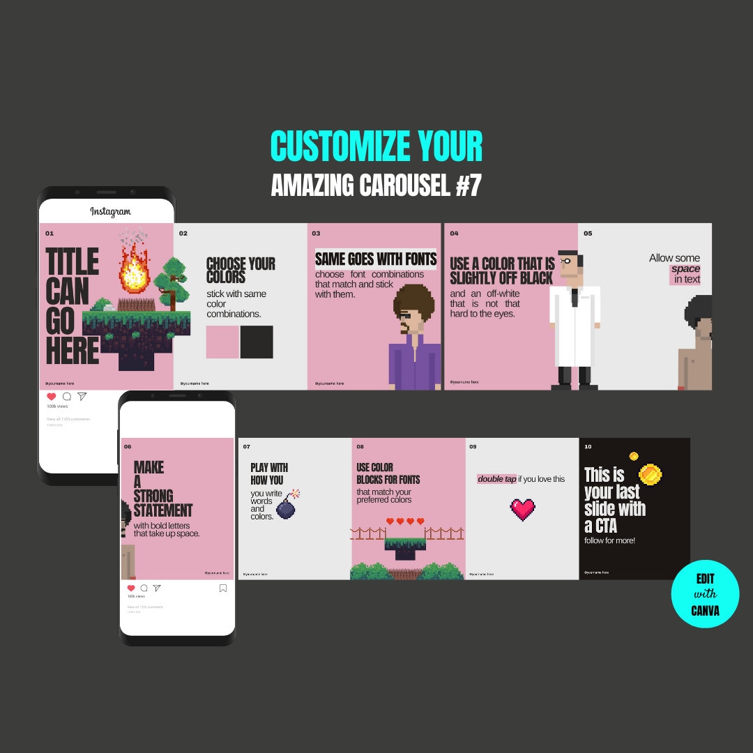 10 Slide Fully Customizable Carousel Instagram Template - Etsy
