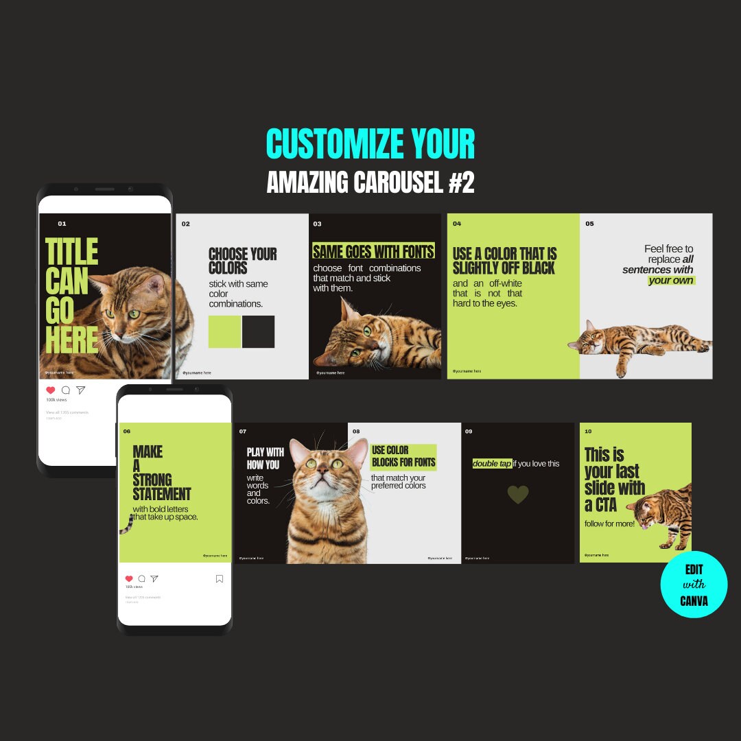 10 Slide Fully Customizable Carousel Instagram Template - Etsy