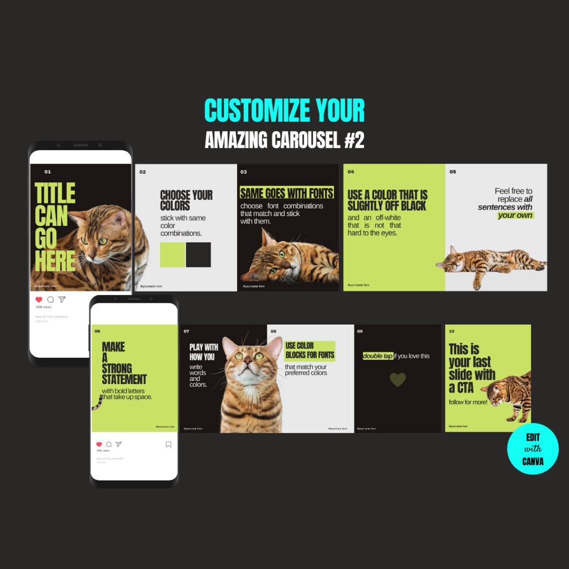 10 Slide Fully Customizable Carousel Instagram Template - Etsy
