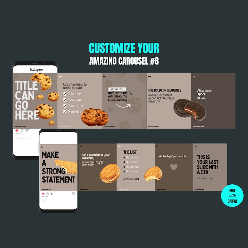 10 Slide Fully Customizable Carousel Instagram Template - Etsy
