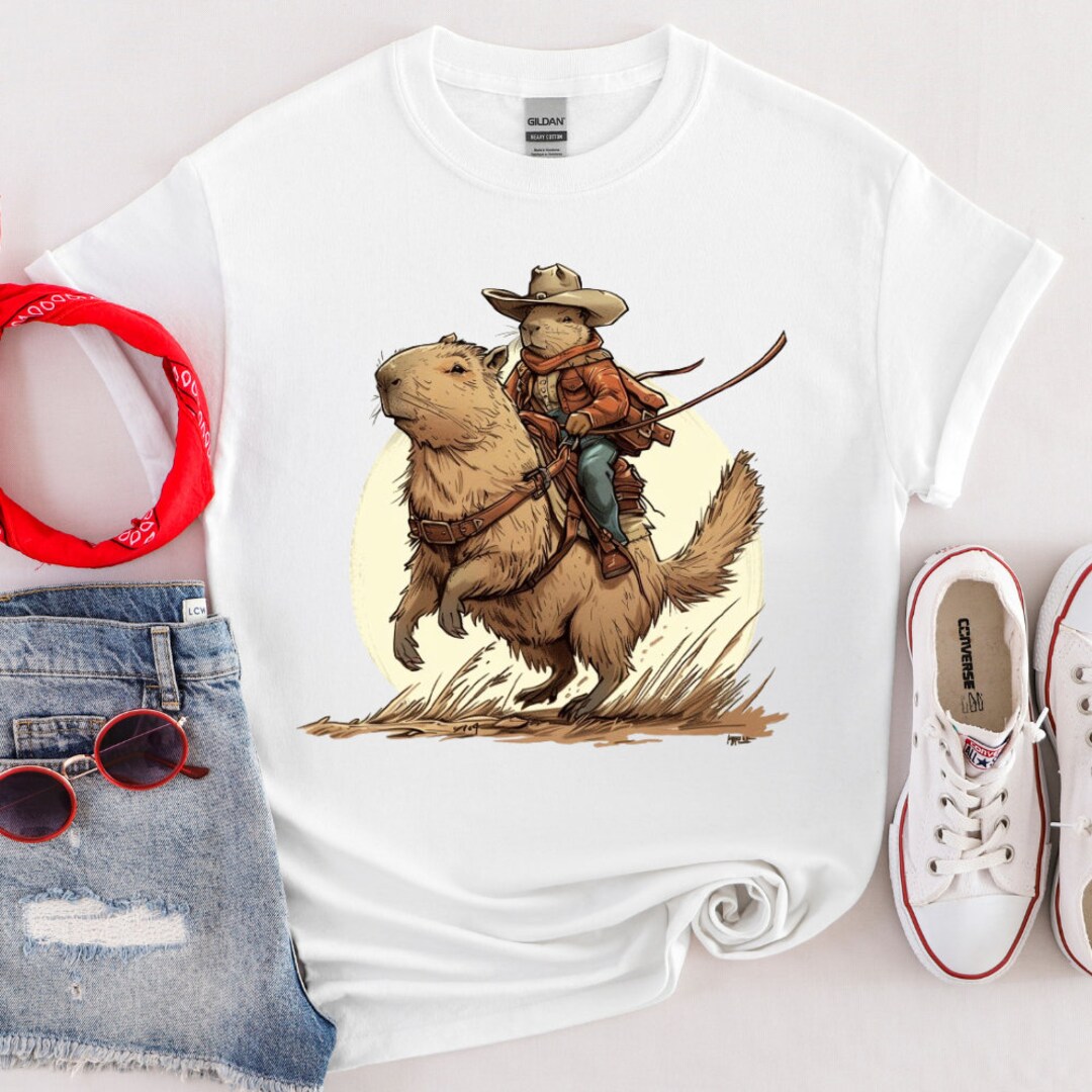 Cartoon Capybara Shirt, Cowboy Style Capybara Tshirt, Funny Capybara ...