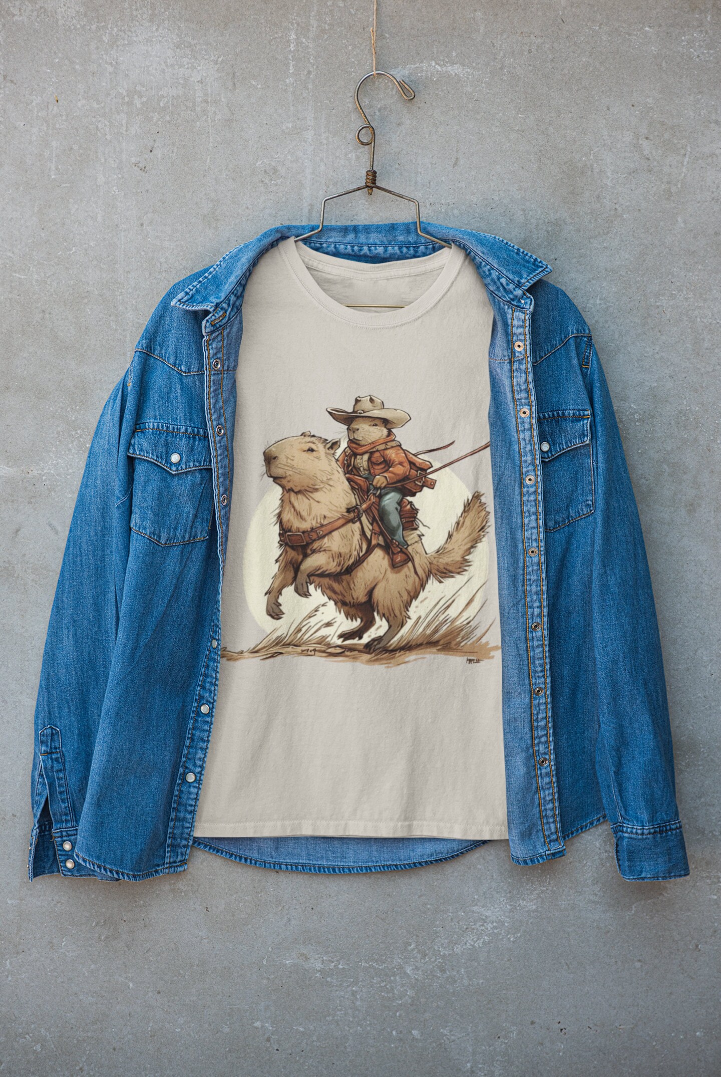 Cartoon Capybara Shirt, Cowboy Style Capybara Tshirt, Funny Capybara ...
