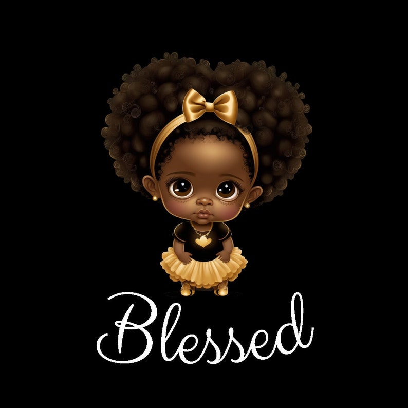 Adorable Blessed Black Baby Girl Afro Puffs Gold Dress Digital - Etsy