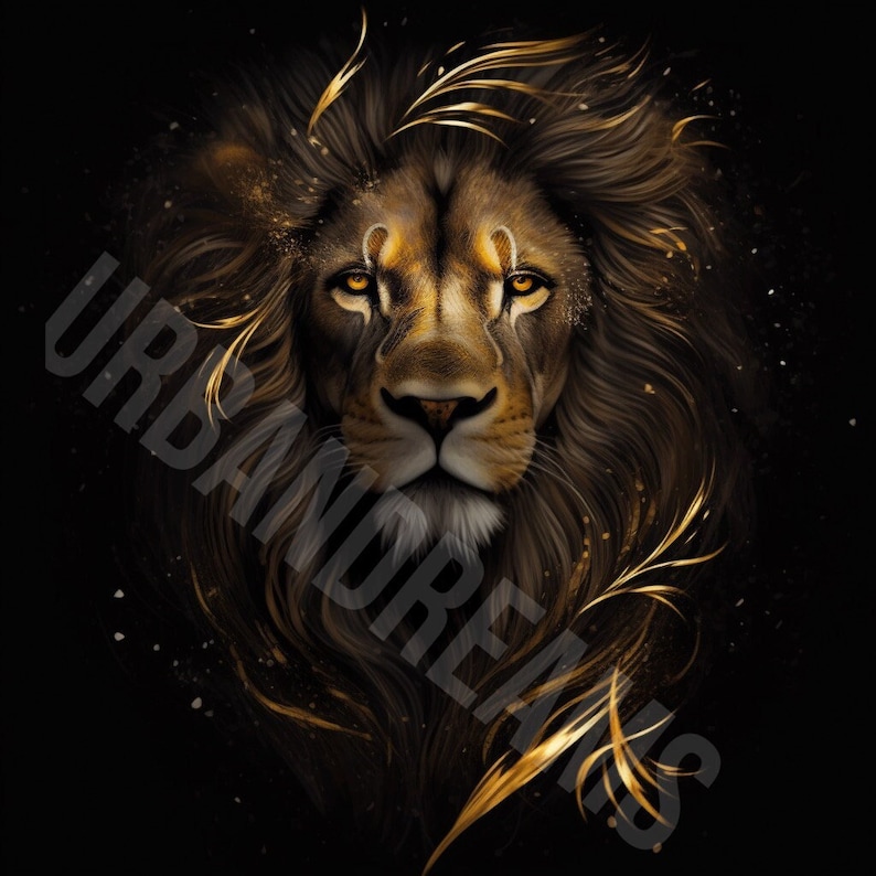 Black and Gold Lion as King of His Jungle | True Hi Res Art | Wall Art ...