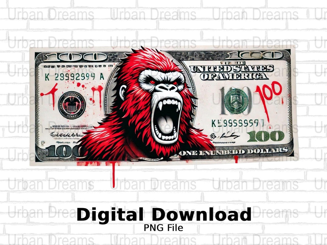 Digital Gorilla Dollar Bill Design, Red Angry Gorilla Money Art Print ...