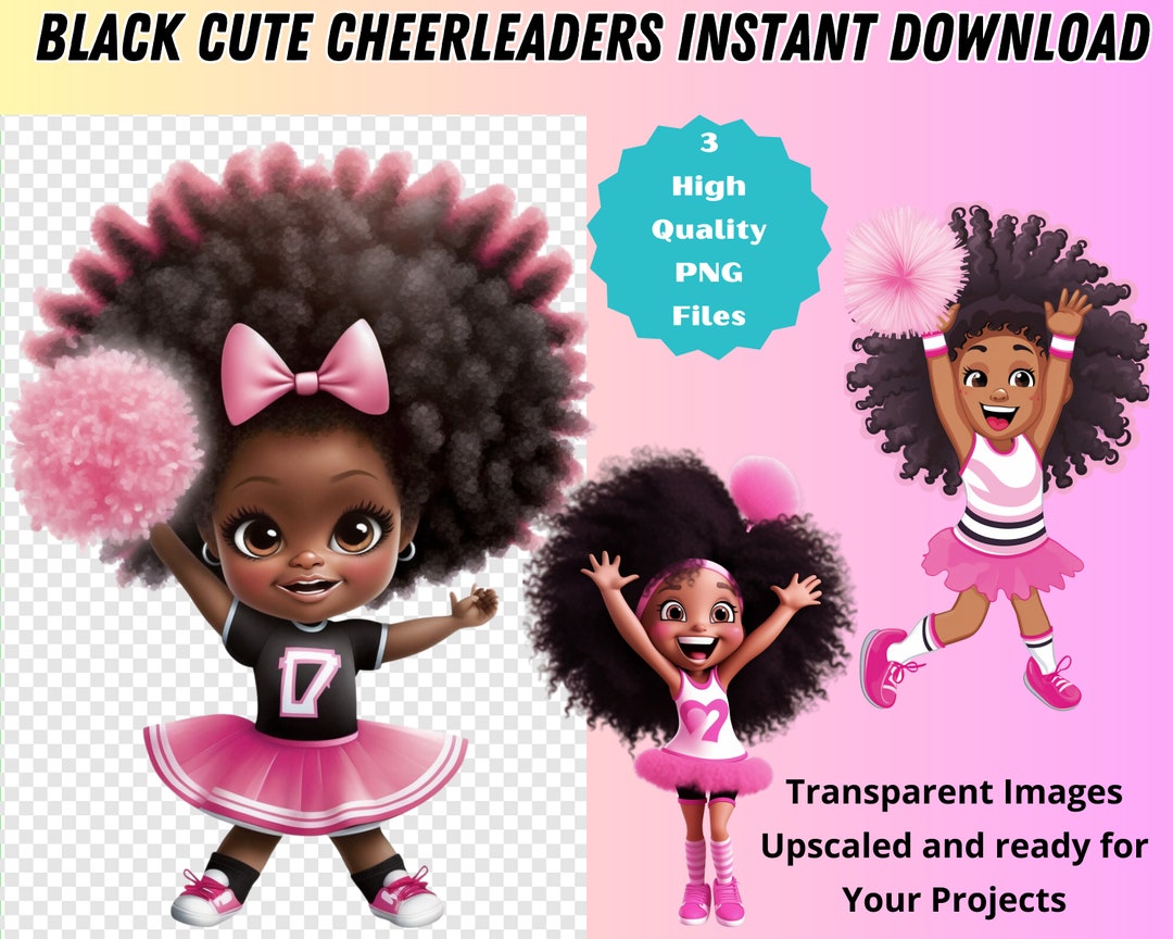 Cute Black Cheerleader in Pink Black Baby Girl Afro Puffs Clipart ...