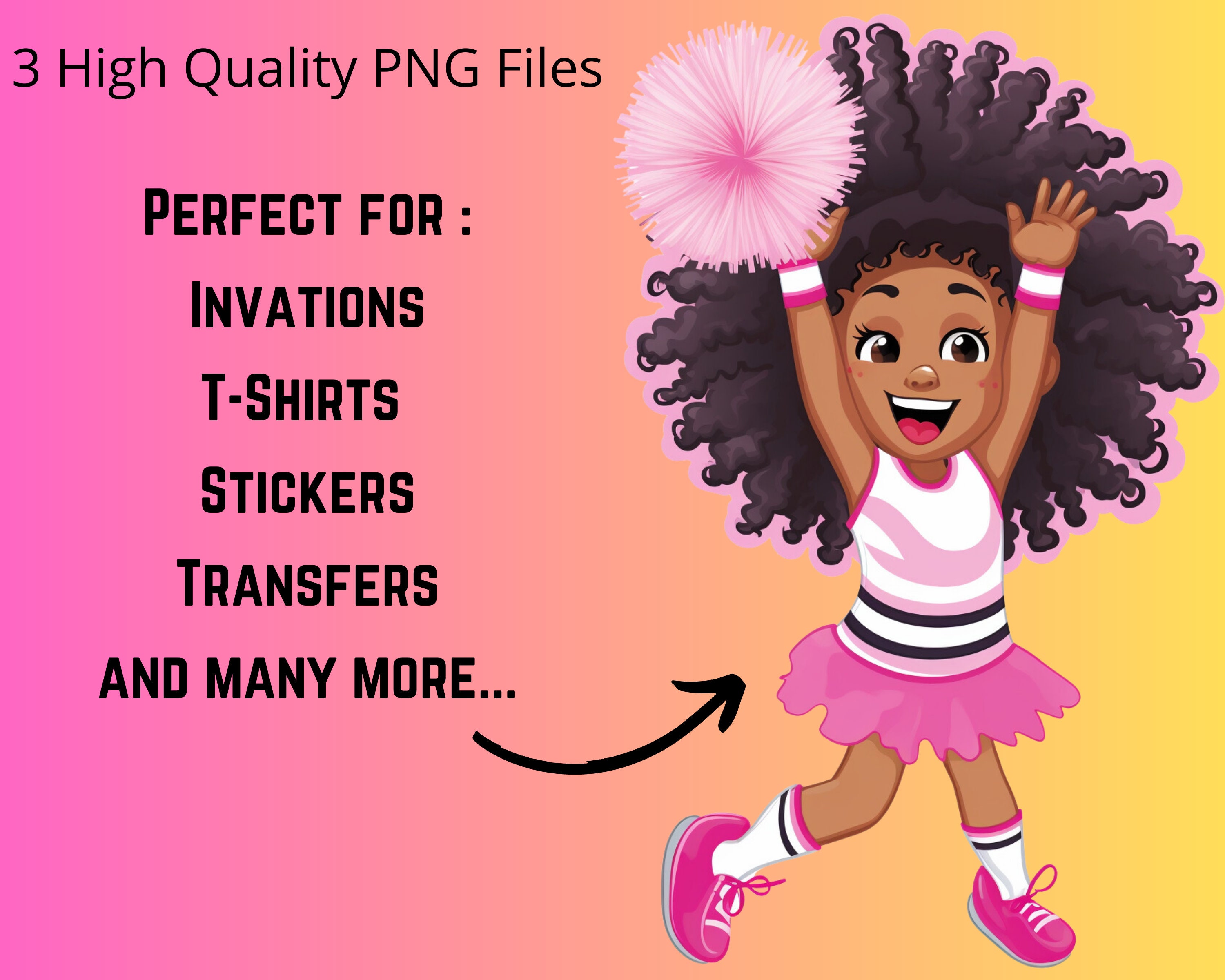 Cute Black Cheerleader in Pink Black Baby Girl Afro Puffs Clipart ...
