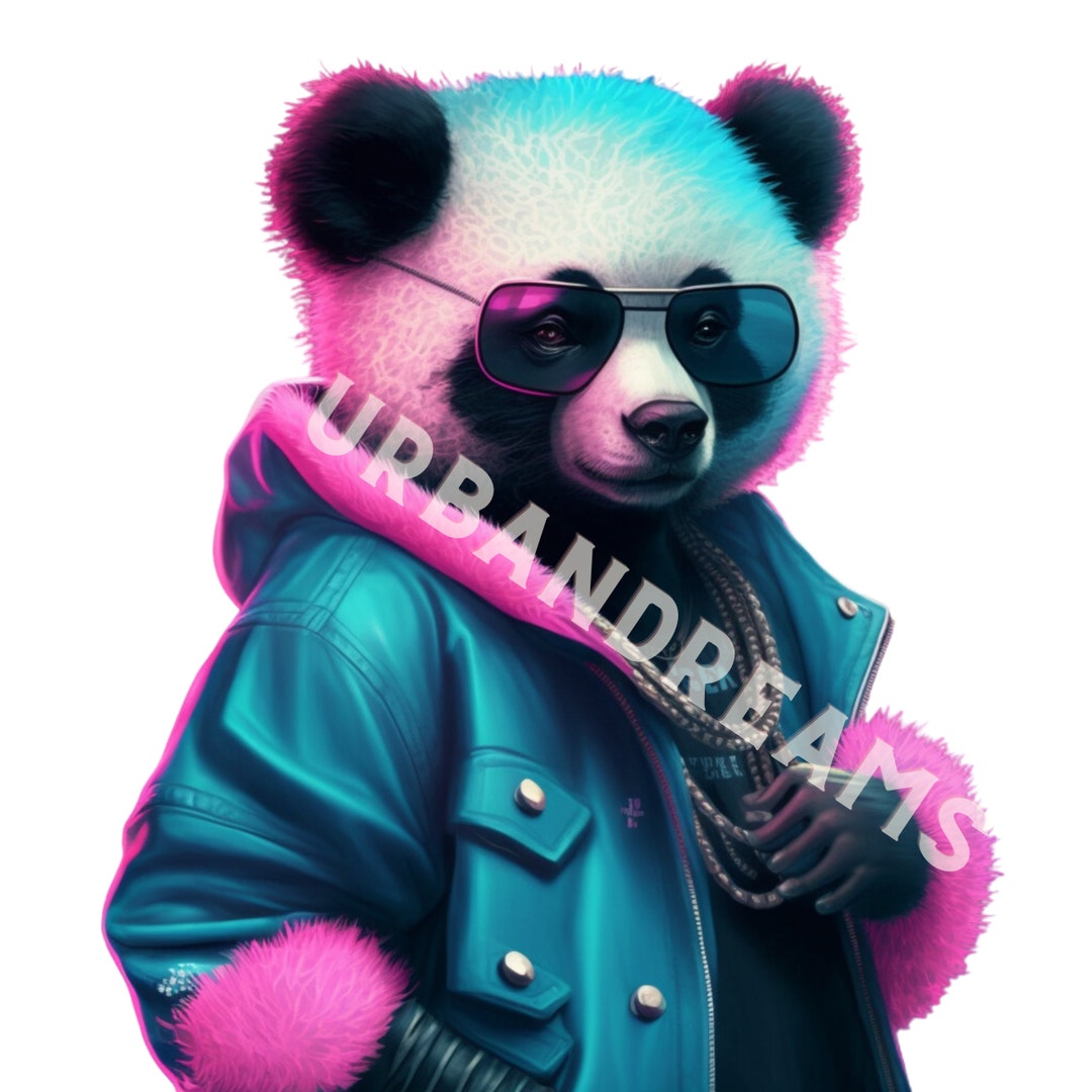 Hustle Hard, Blue and Pink Urban Panda Bear Png, Urban Street Png ...