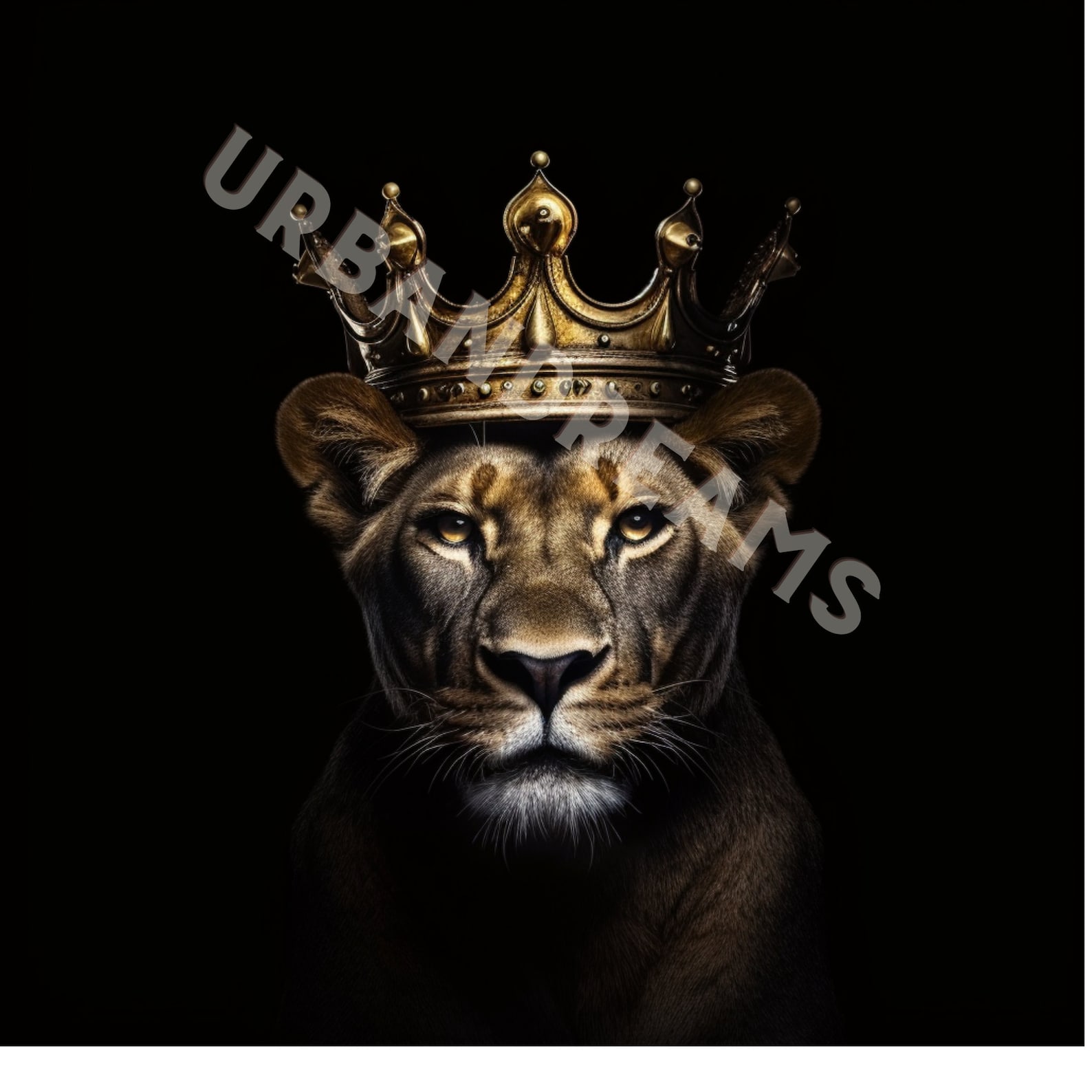 Black and Gold Lioness as Queen With Crown | True Hi Res Art | Wall Art ...