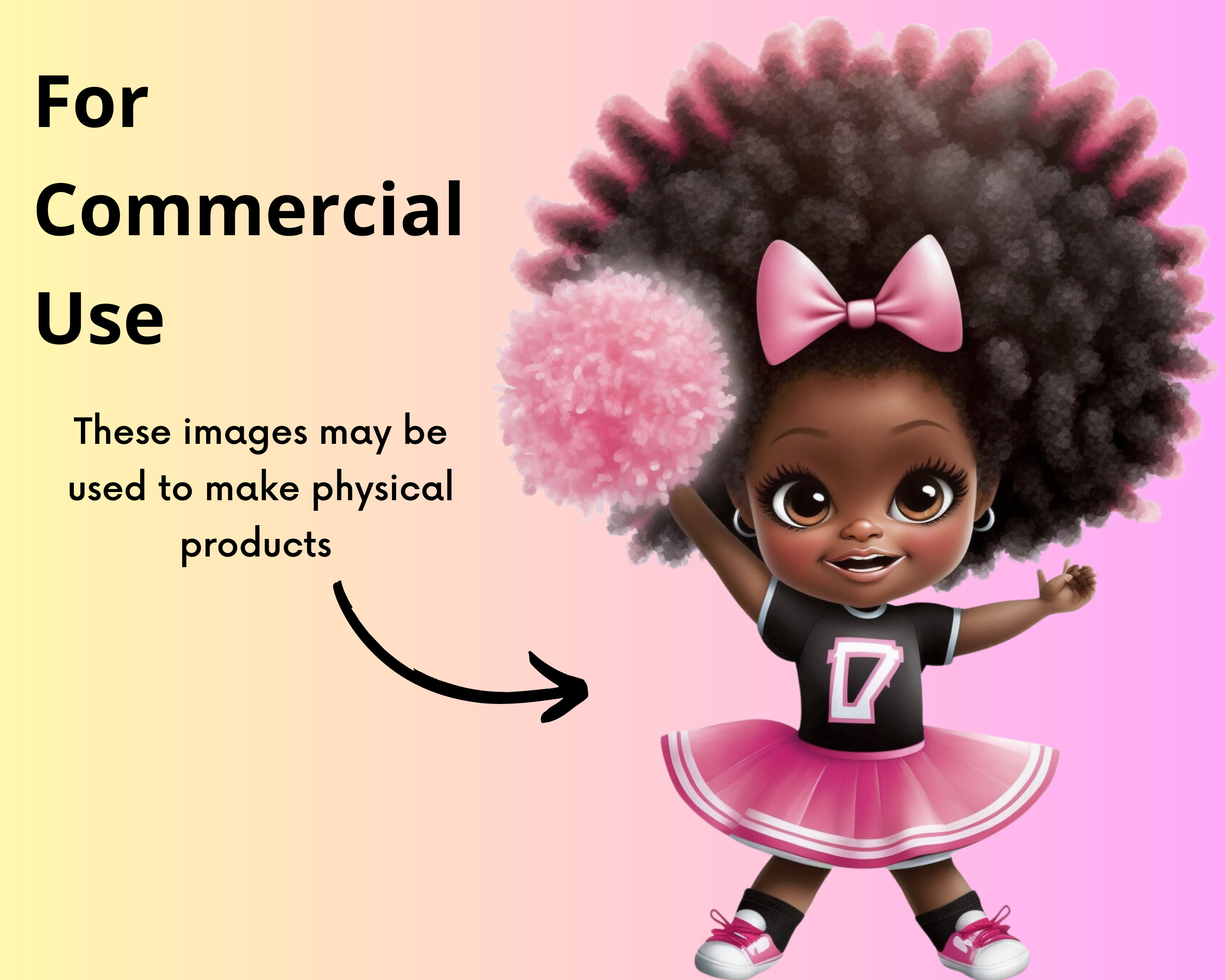 Cute Black Cheerleader in Pink Black Baby Girl Afro Puffs Clipart ...