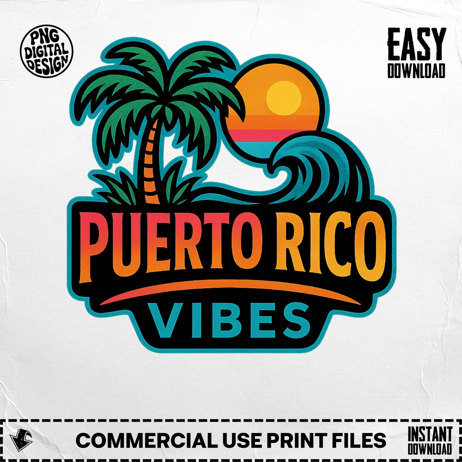 Puerto Rico Vibes Digital PNG Download, Beach Palm Tree Clipart, Summer ...