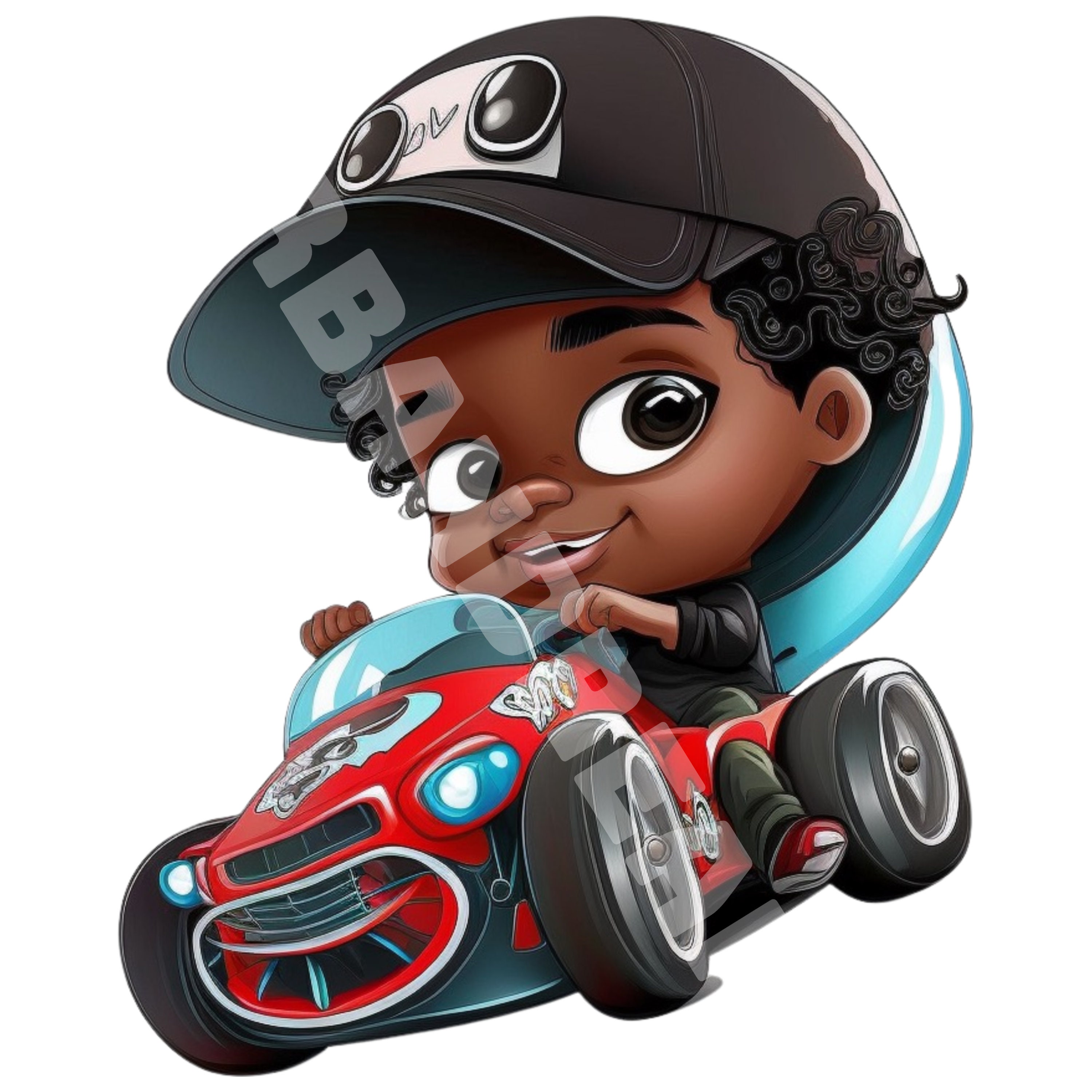 Black Baby Boy Driving a Race Car Clipart Png. File - Etsy