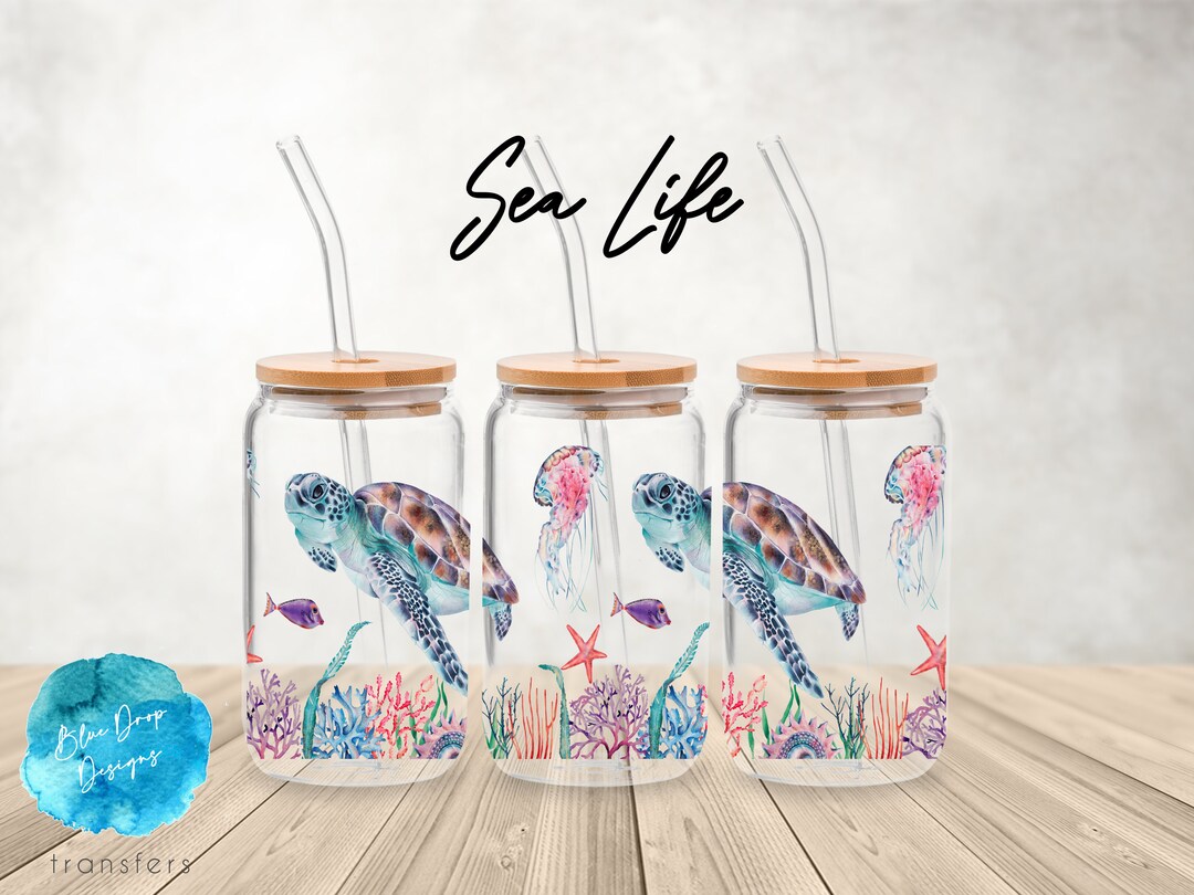 UV DTF Cup Wrap | Ocean Turtles Fish Aquarium Sea Life Summer Water ...