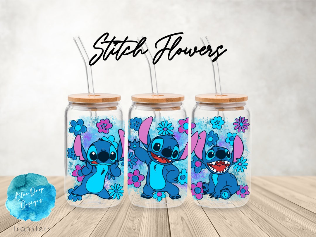 UV DTF Cup Wrap | Stitch Flowers Characters Kawaii Cute Kids Movies ...