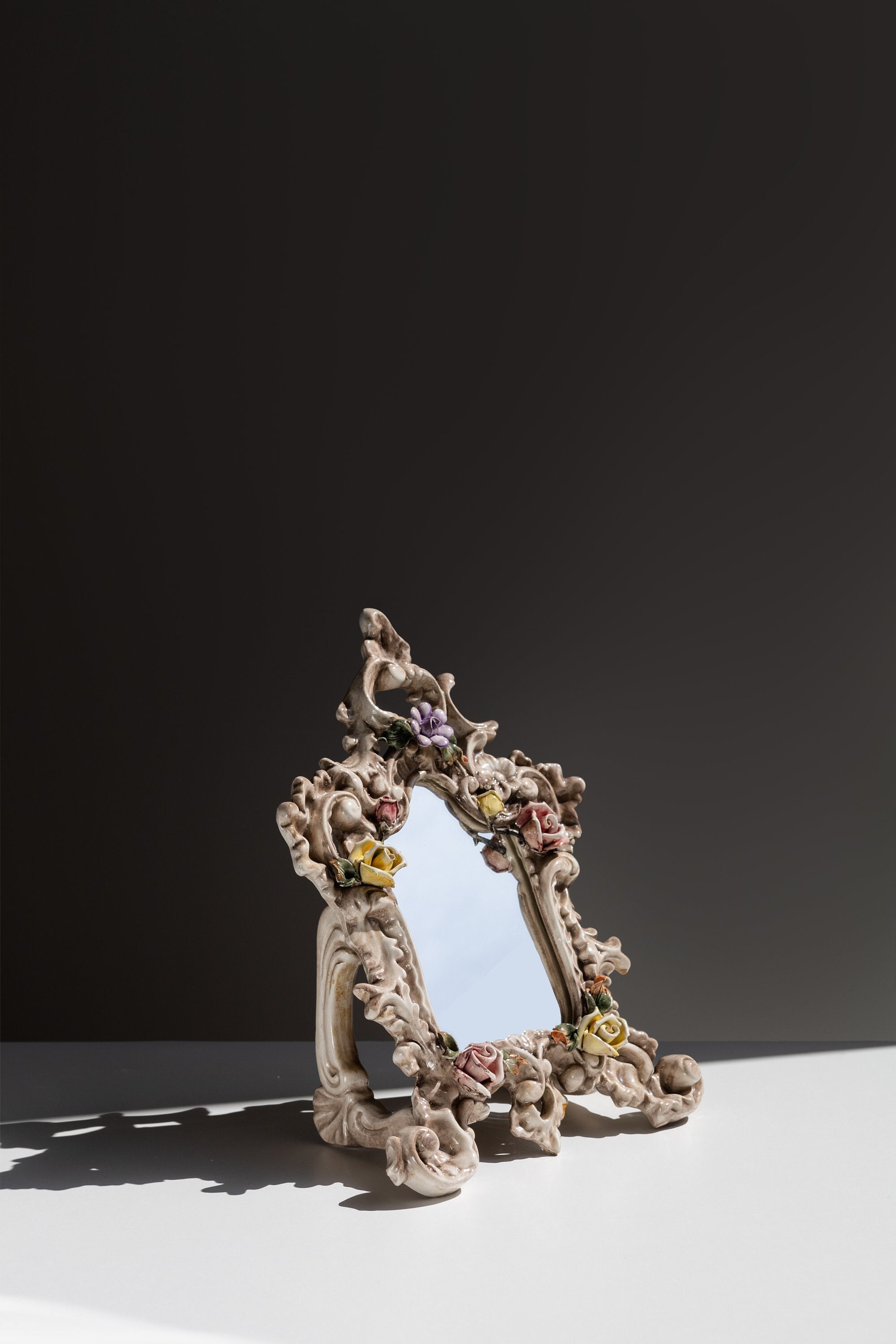 Italian Capodimonte Porcelain Floral Table Mirror 1950s / Antique ...