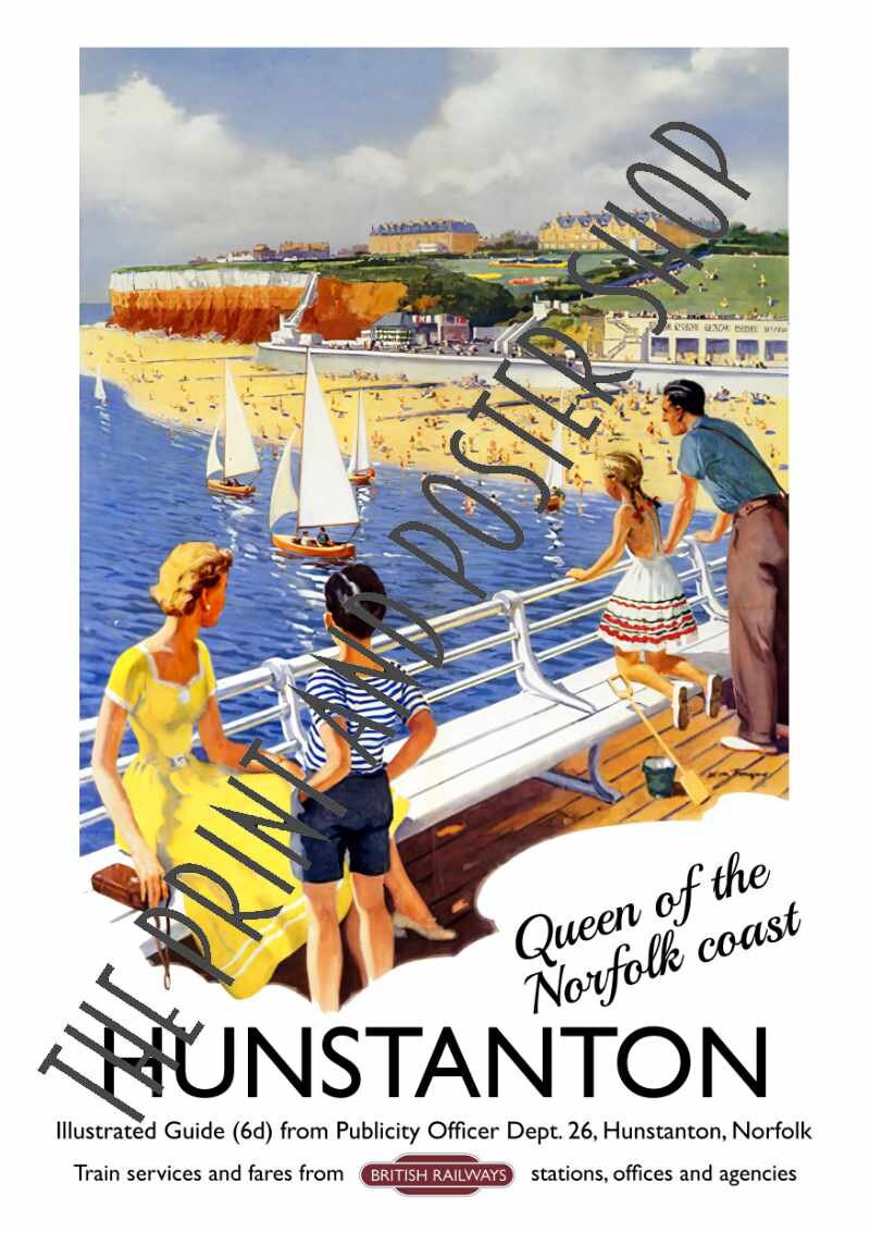 Hunstanton Vintage Railway Poster, North Norfolk, Coastal Art, Seaside ...