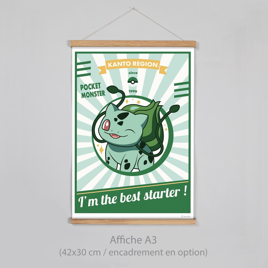 Retro Vintage Poster Inspired Pokemon Minimalist Bulbizarree Bulbasaur ...