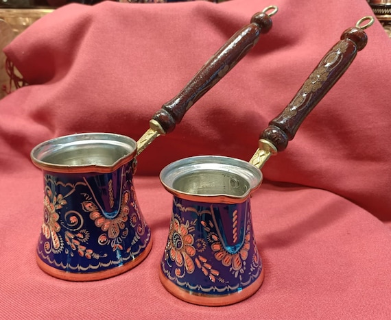 Turkish Handmade Copper Coffee Pot 2 pieces,Turkish Coffee Pot Set,Home ...