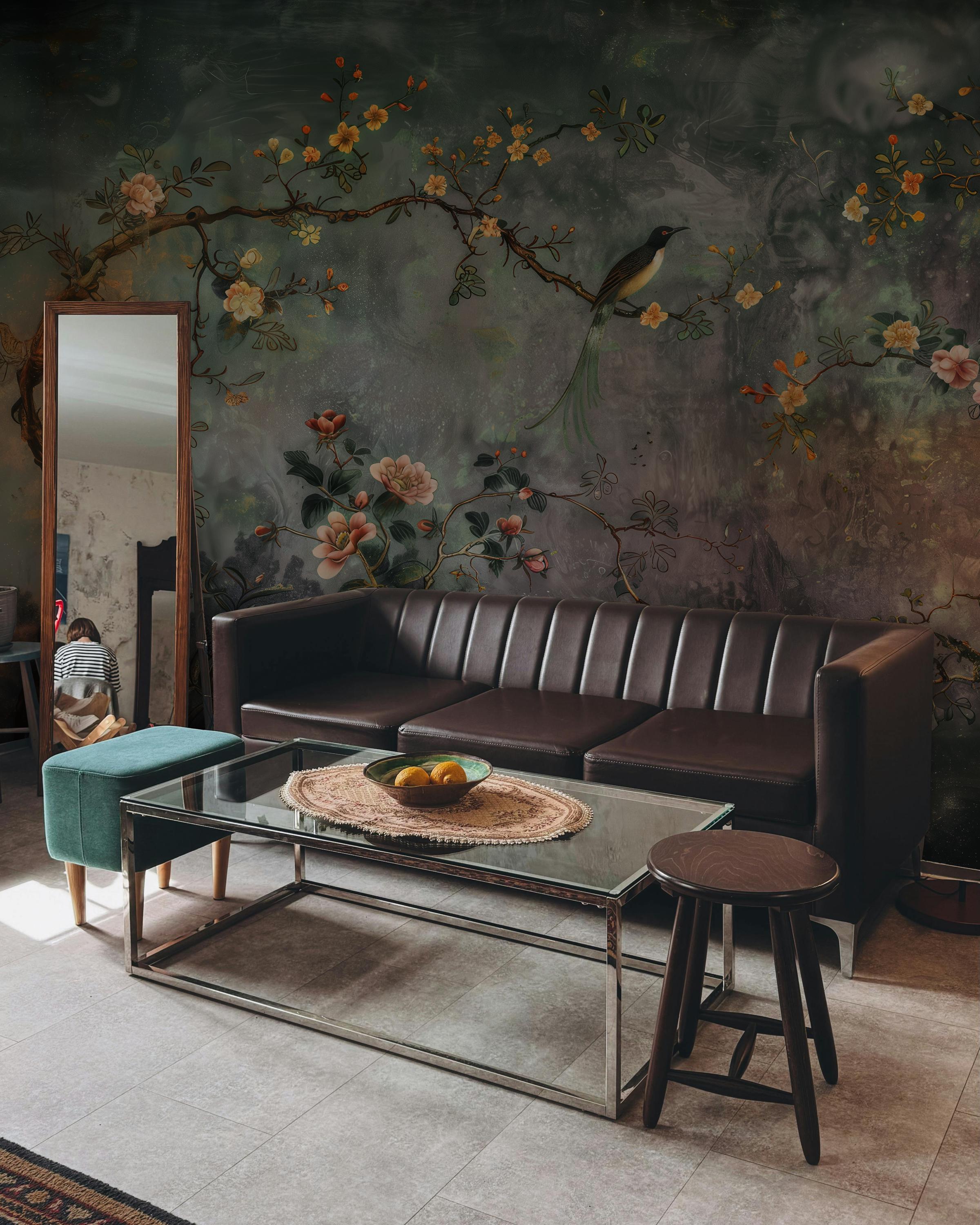 Vintage Bird & Floral Mural – Tear-resistant Peel-and-stick Wallpaper ...