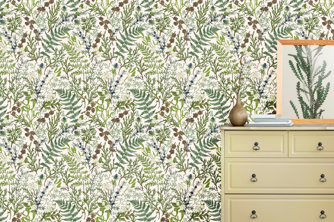 Fern Botanical Wallpaper, Green Euclayptus Peel and Stick Wallpaper ...
