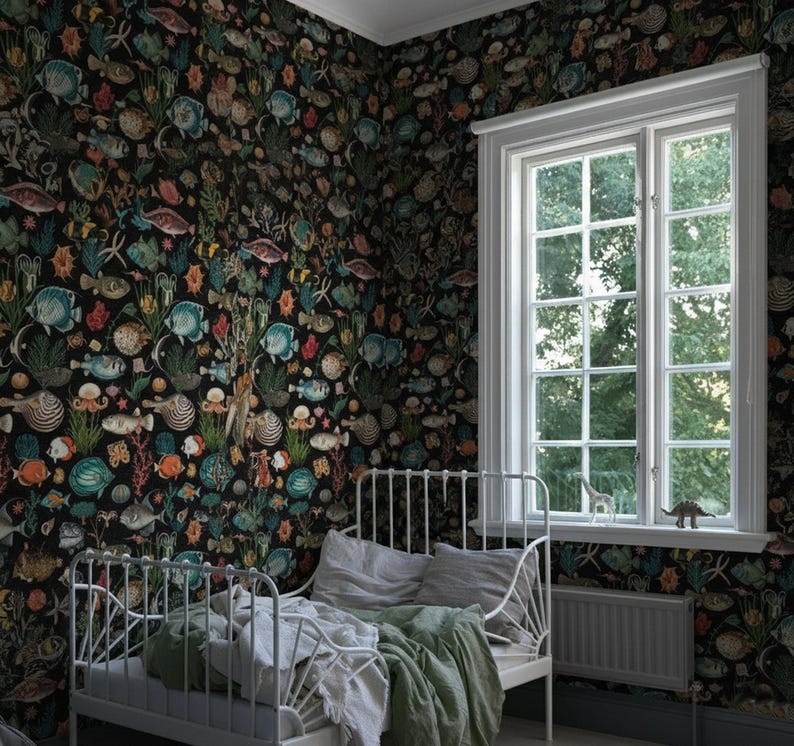 Dark Ocean Sea Life Wallpaper, Self-adhesive Peel and Stick Mural - Etsy