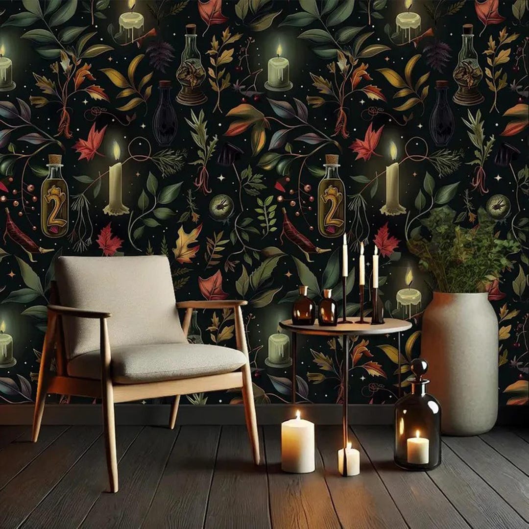Dark Aesthetic Botanical Wallpaper, Botanical Wallpaper, Gothic Wall ...