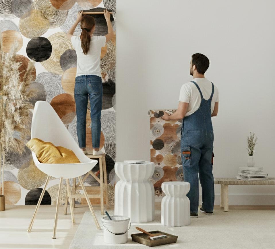 Geometric Circle Peel and Stick Wallpaper: Mid-century Modern Textured ...