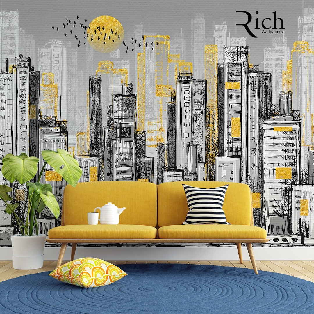 Cityscape Pencil Drawing Wallpaper: Peel and Stick Vinyl - Etsy