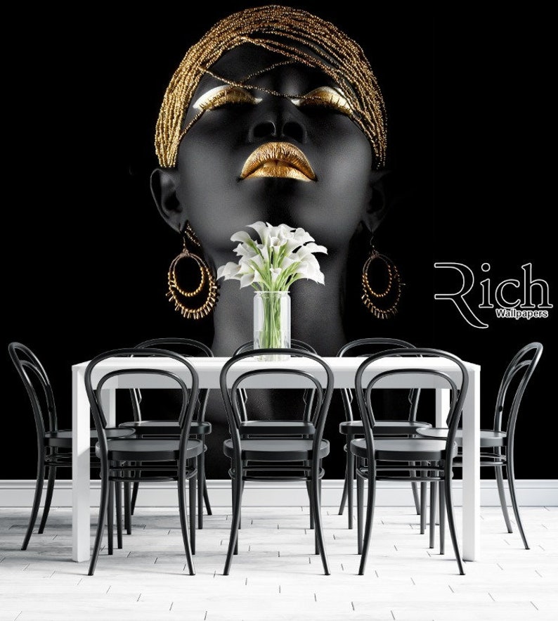 Abstract Black Woman Gold Charms Wallpaper: Peel and Stick Vinyl | Usa ...