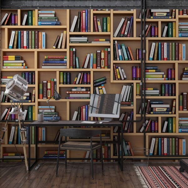 Bookshelf Wallpaper - Etsy