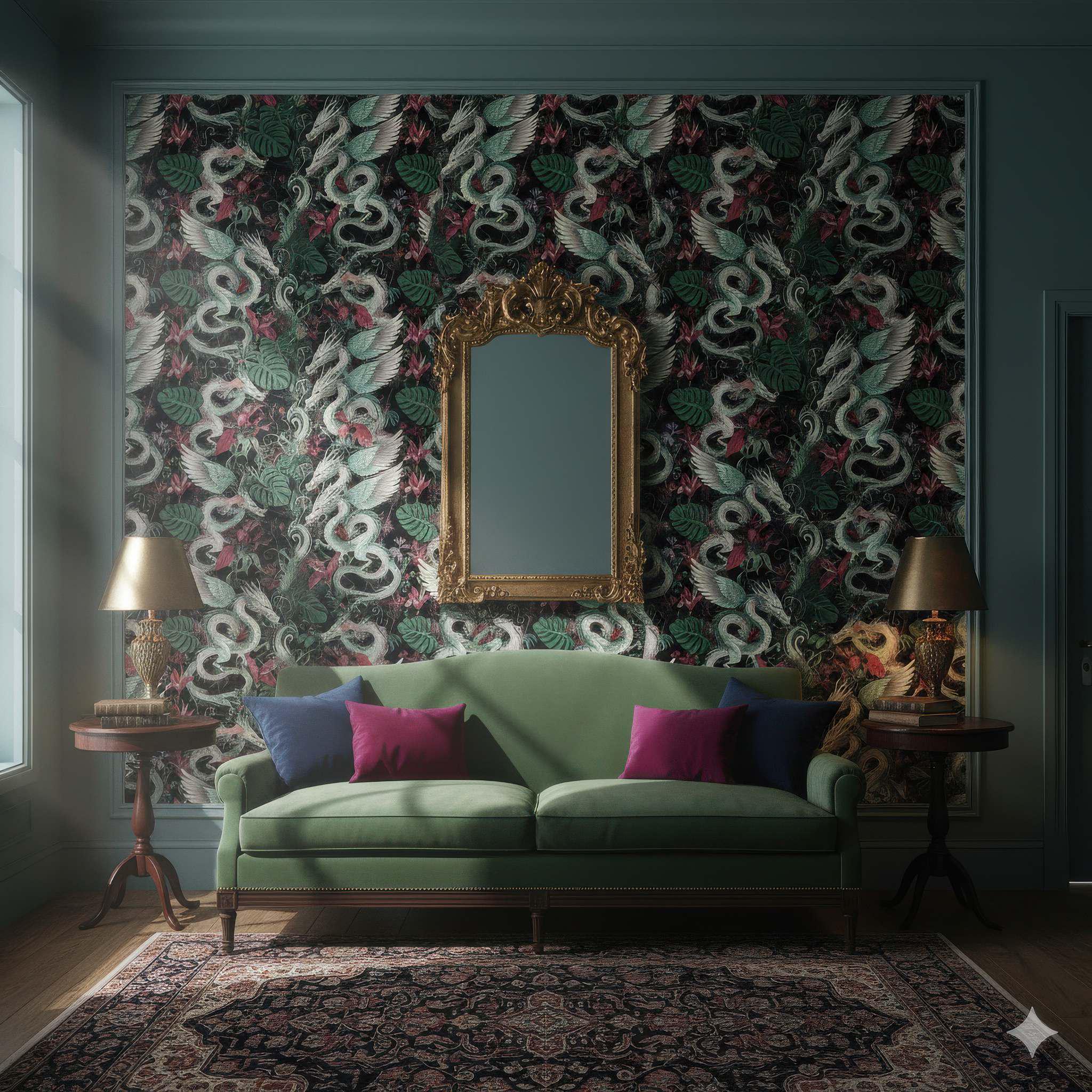 Dark Green Dragon Wallpaper | Maximalist Gothic Esthetic | Chinoiserie ...