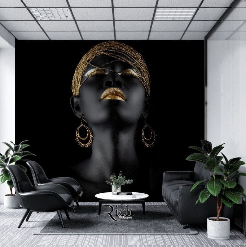 Abstract Black Woman Gold Charms Wallpaper: Peel and Stick Vinyl | Usa ...