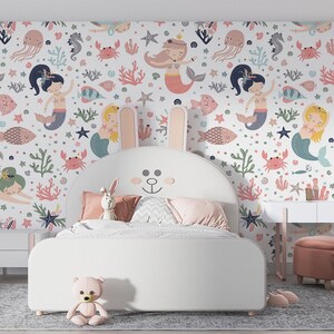 Mermaid Girls Wallpaper Nursery Wallpaper Kids Wallpaper / Peel and ...