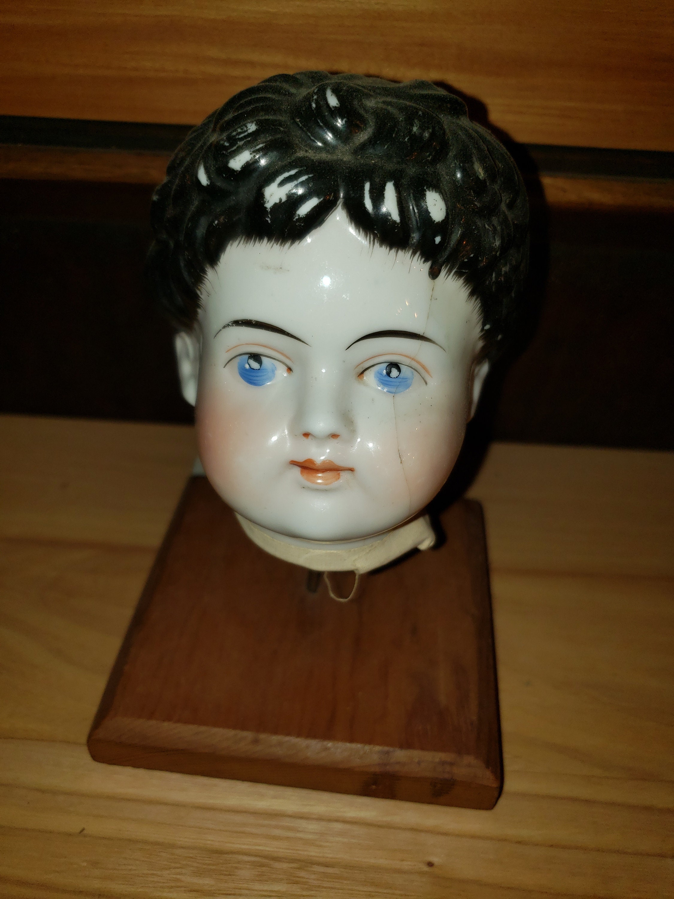 Antique Doll Head on Wood Base - Etsy