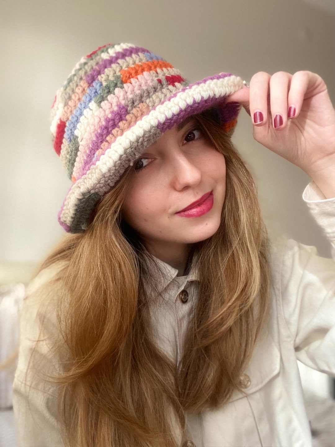 Crochet Bucket Hat, Colorful Winter Hat, Unisex Colorful Hat, Chunky ...