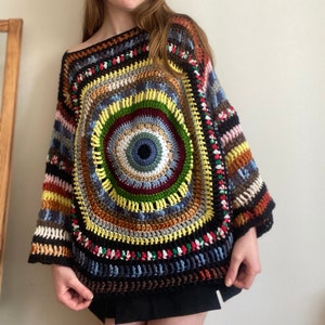 Crochet Sweater, Crochet Eye Sweater, Third Eye Sweater, Oversize ...
