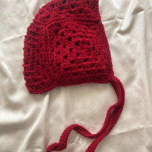 Crochet Red Bonnet, Granny Square Bonnet, Bohemian Bonnet, Handmade ...