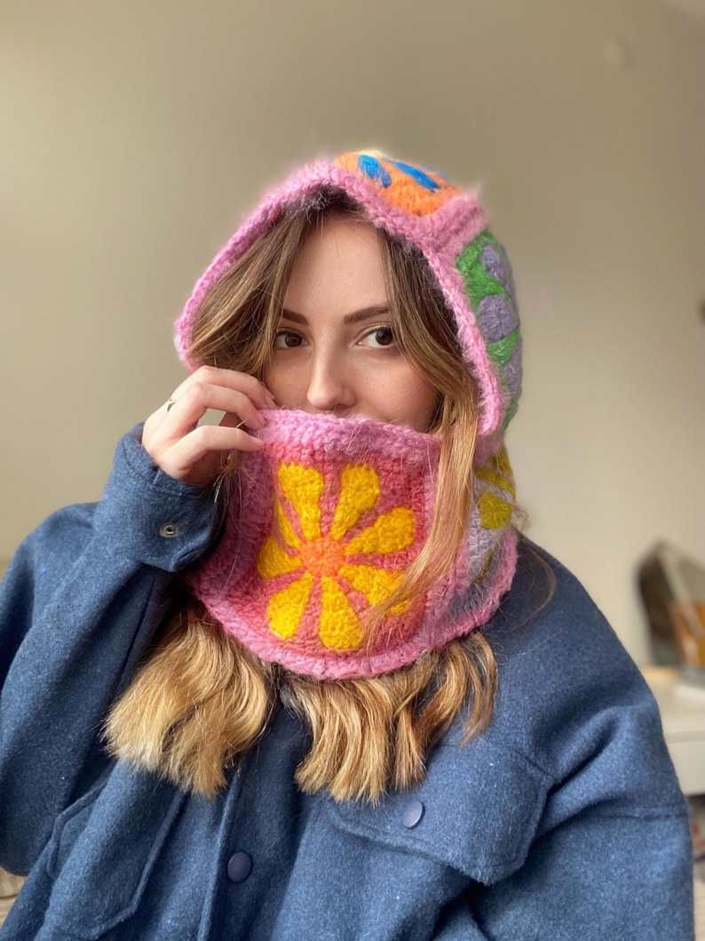 Crochet Balaclava, Colorful Floral Soft Balaclava, Daisy Balaclava ...