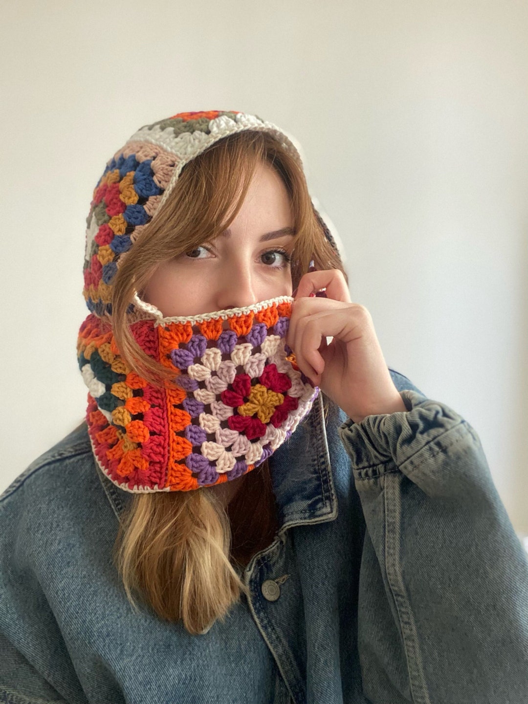 Crochet Colorful Balaclava, Granny Square Balaclava, Unisex Balaclava ...