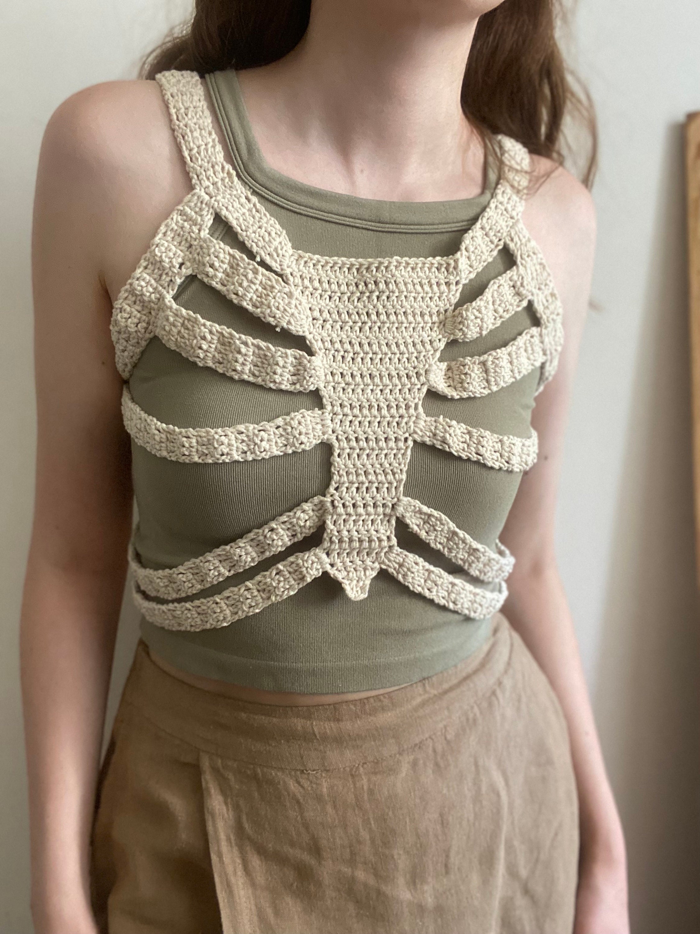 Crochet Skeleton Top, Skeleton Corset, Halloween Knit Top, Grunge ...