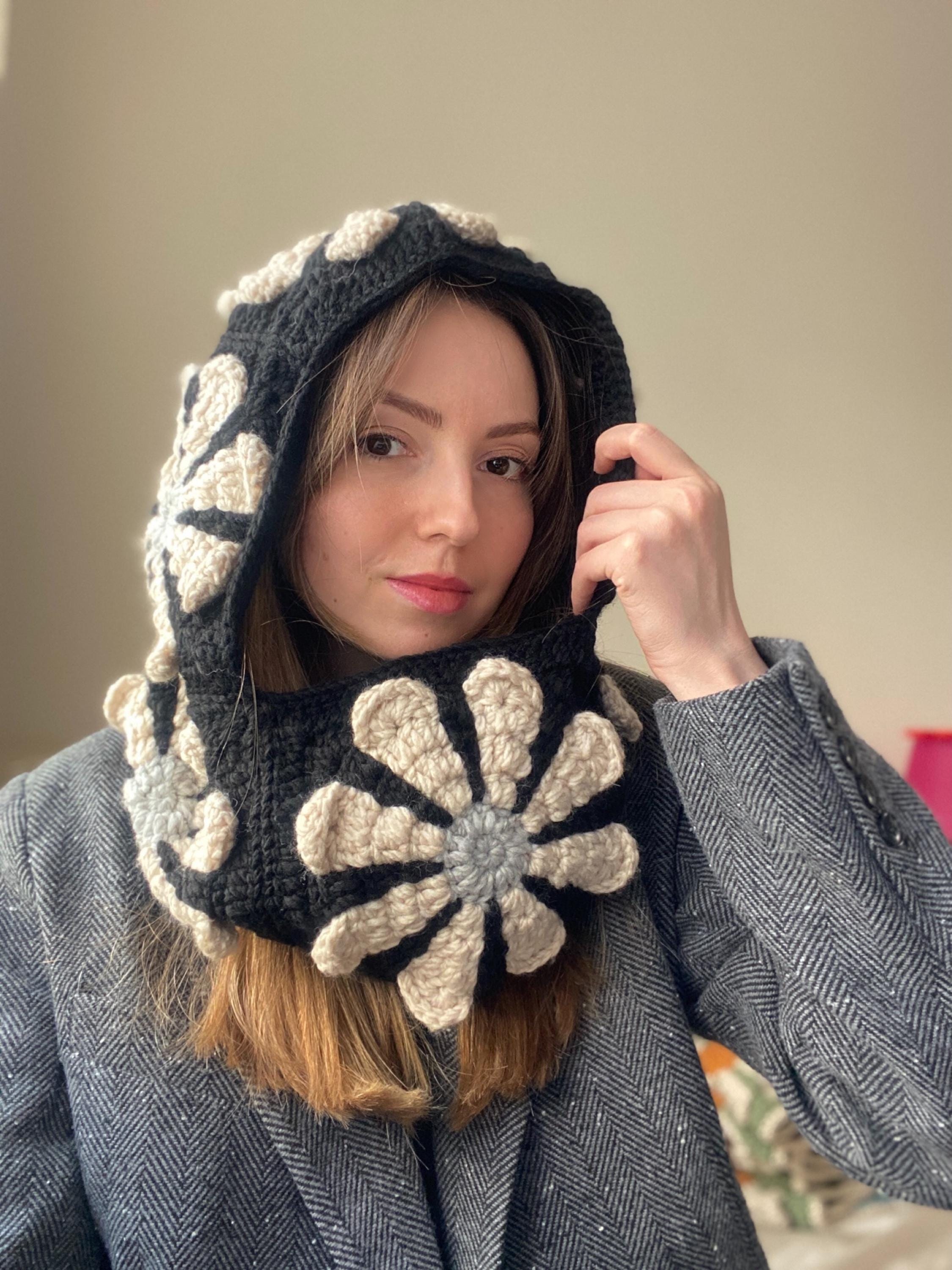 Crochet Daisy Balaclava, 3D Flower Balaclava, Bohemian Balaclava, Black ...