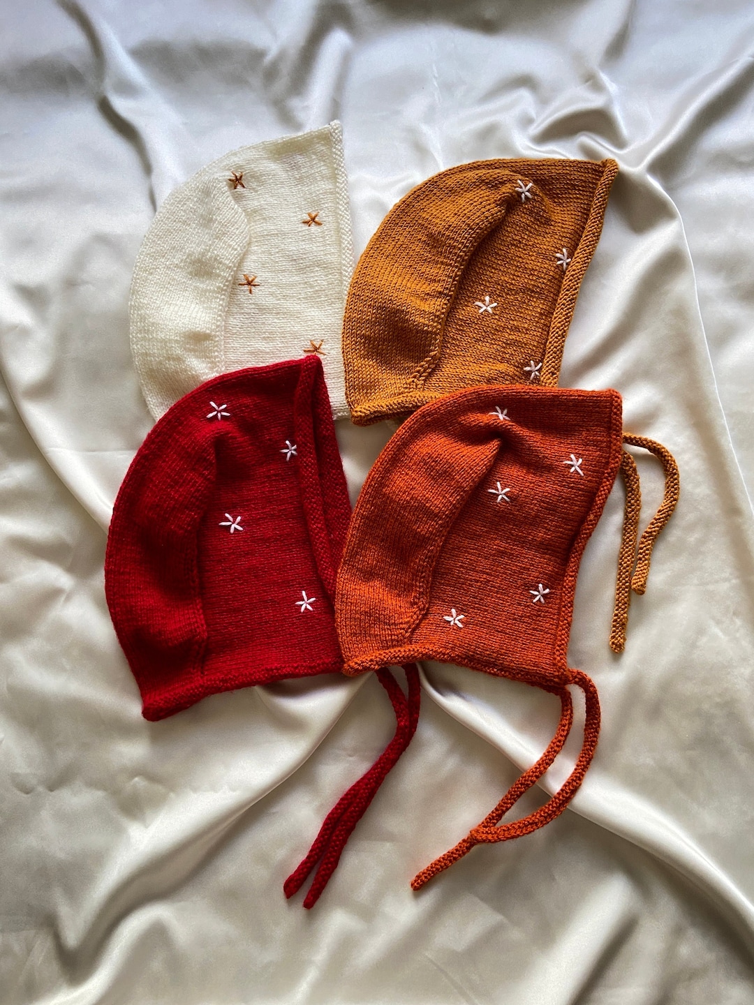 Handknit Bonnet, 6 Different Color Bonnet, Bohemian Floral Bonnet Hat ...