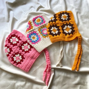 Crochet Bonnet, Granny Square Bonnet, Bohemian Bonnet Hat, Handmade ...